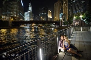 Best Chicago Engagement Photos w/ Riverwalk + Skyline at Night!