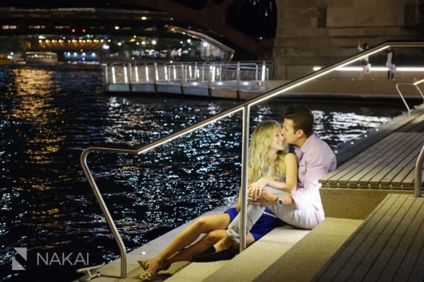 Best Chicago Engagement Photos w/ Riverwalk + Skyline at Night!