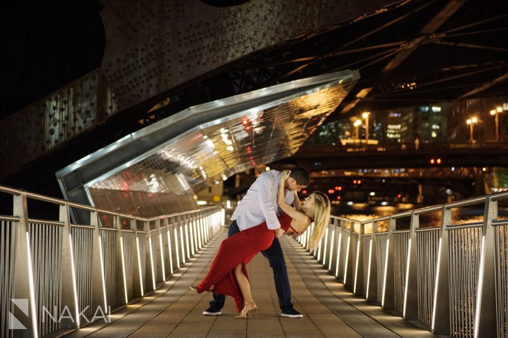 Best Chicago Engagement Photos at Night on Riverwalk!